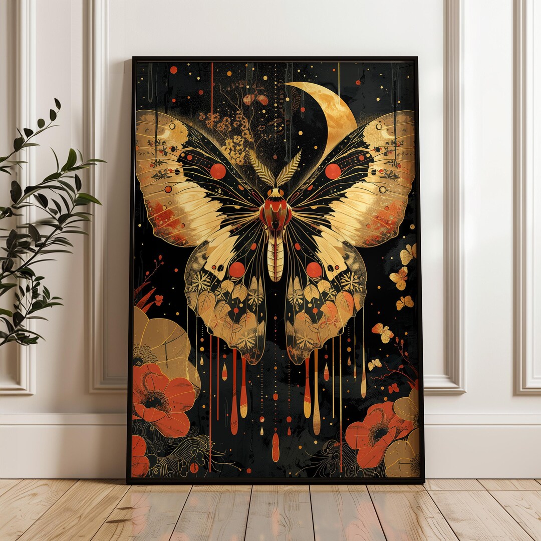 Moon Moth Goddess, Illustration, Gothic Art, Skull Art, Home Decor ...