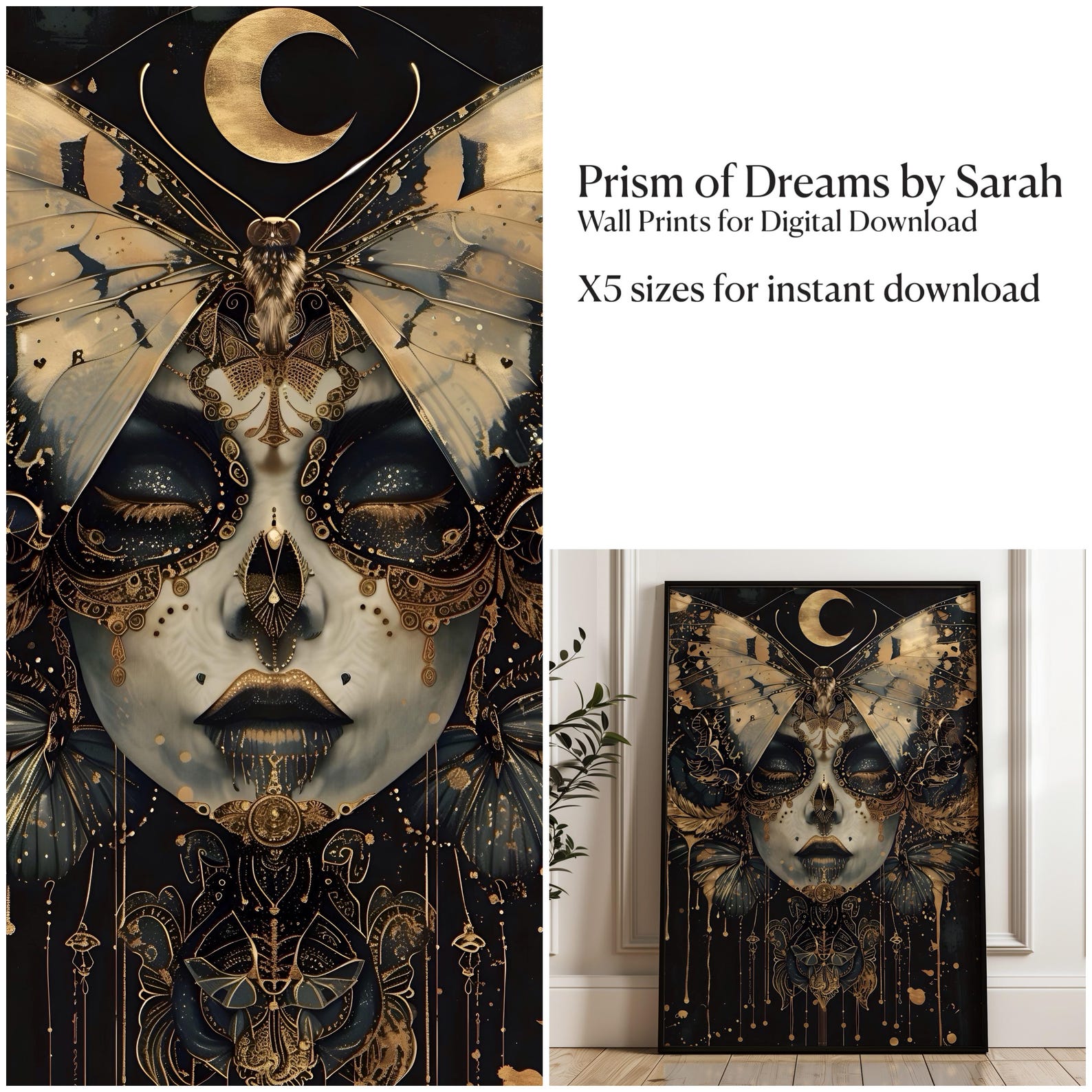 Moon Moth Goddess, Illustration, Gothic Art, Witchy, Skull Art, Home ...