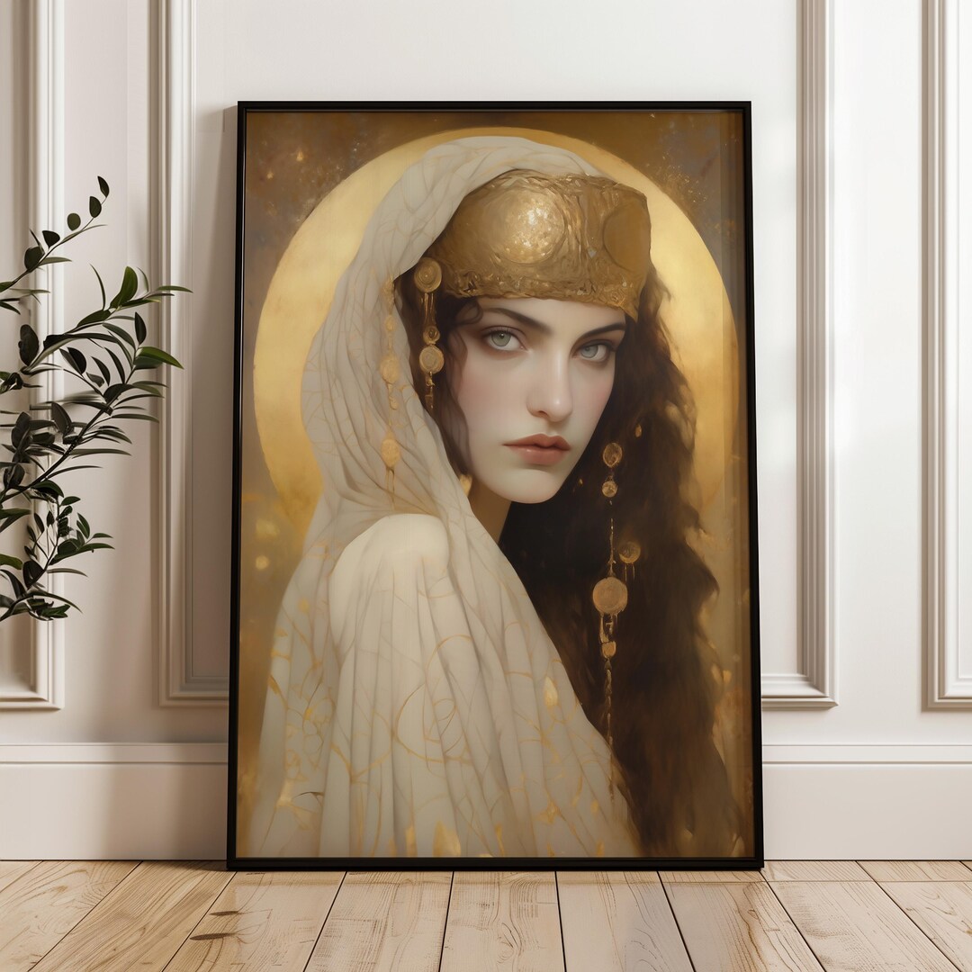 Gold Selene Goddess, Vintage Wall Art, Divine Feminine Art, Art Nouveau ...