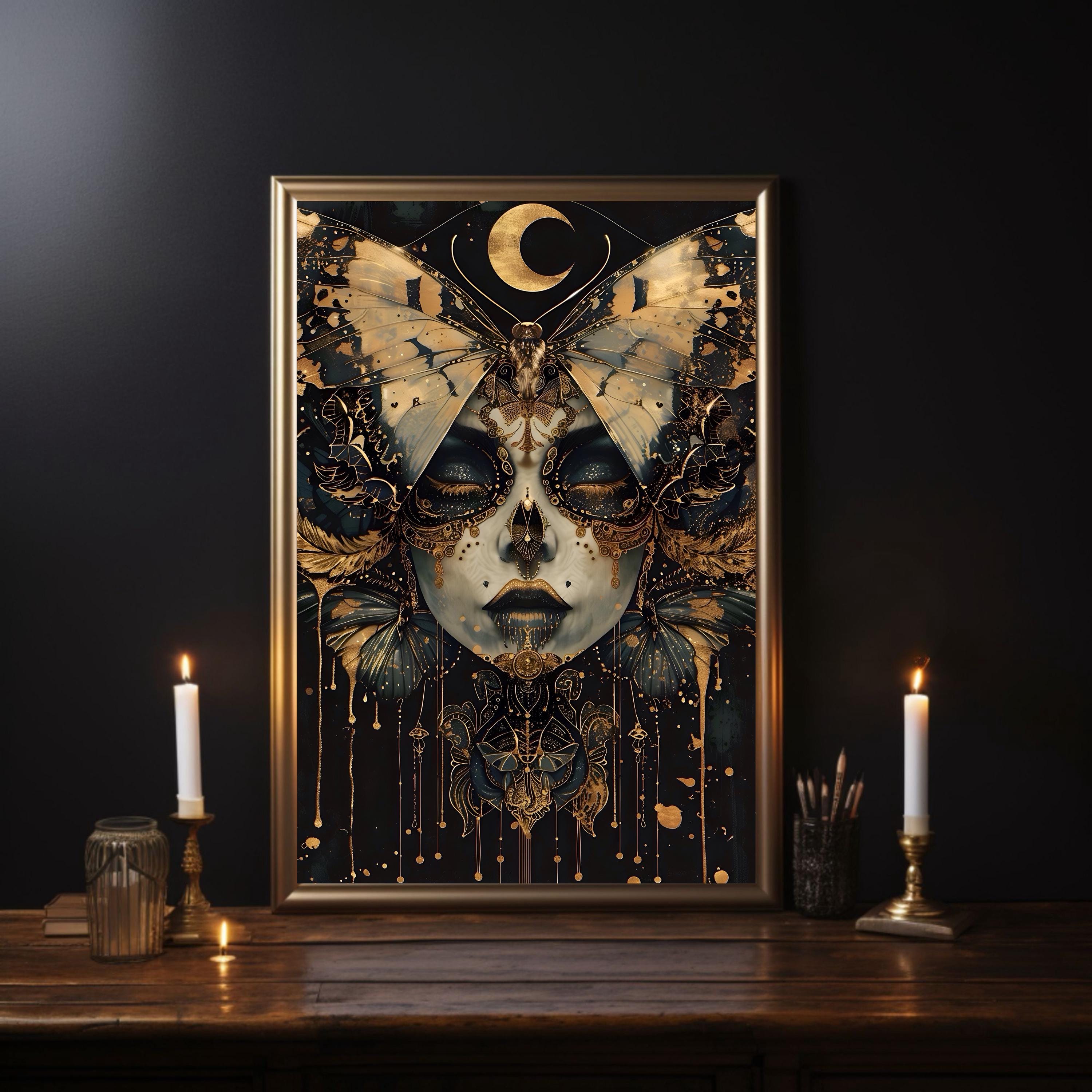 Moon Moth Goddess, Illustration, Gothic Art, Witchy, Skull Art, Home ...