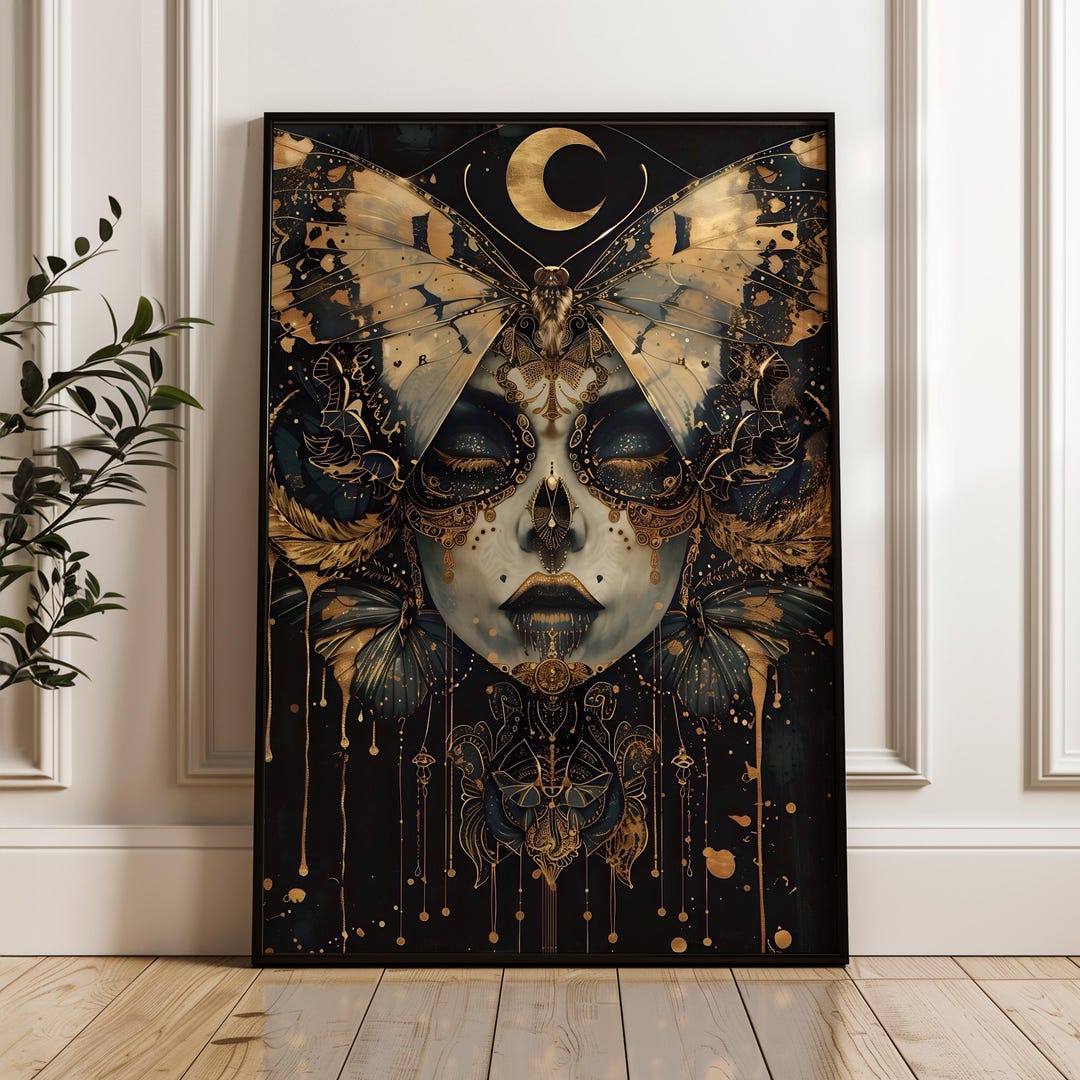 Moon Moth Goddess, Illustration, Gothic Art, Witchy, Skull Art, Home ...
