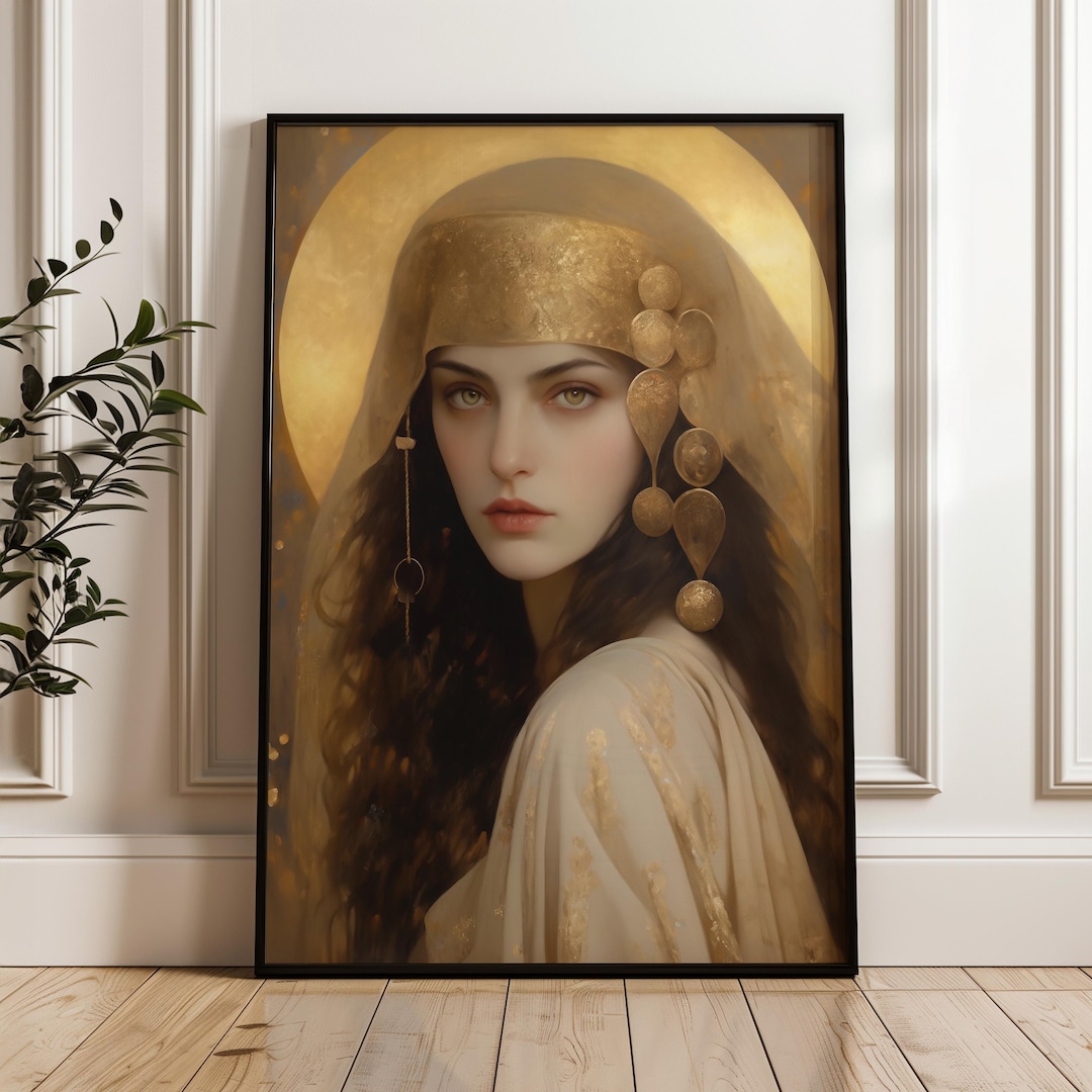 Gold Selene Goddess, Vintage Wall Art, Divine Feminine Art, Art Nouveau ...