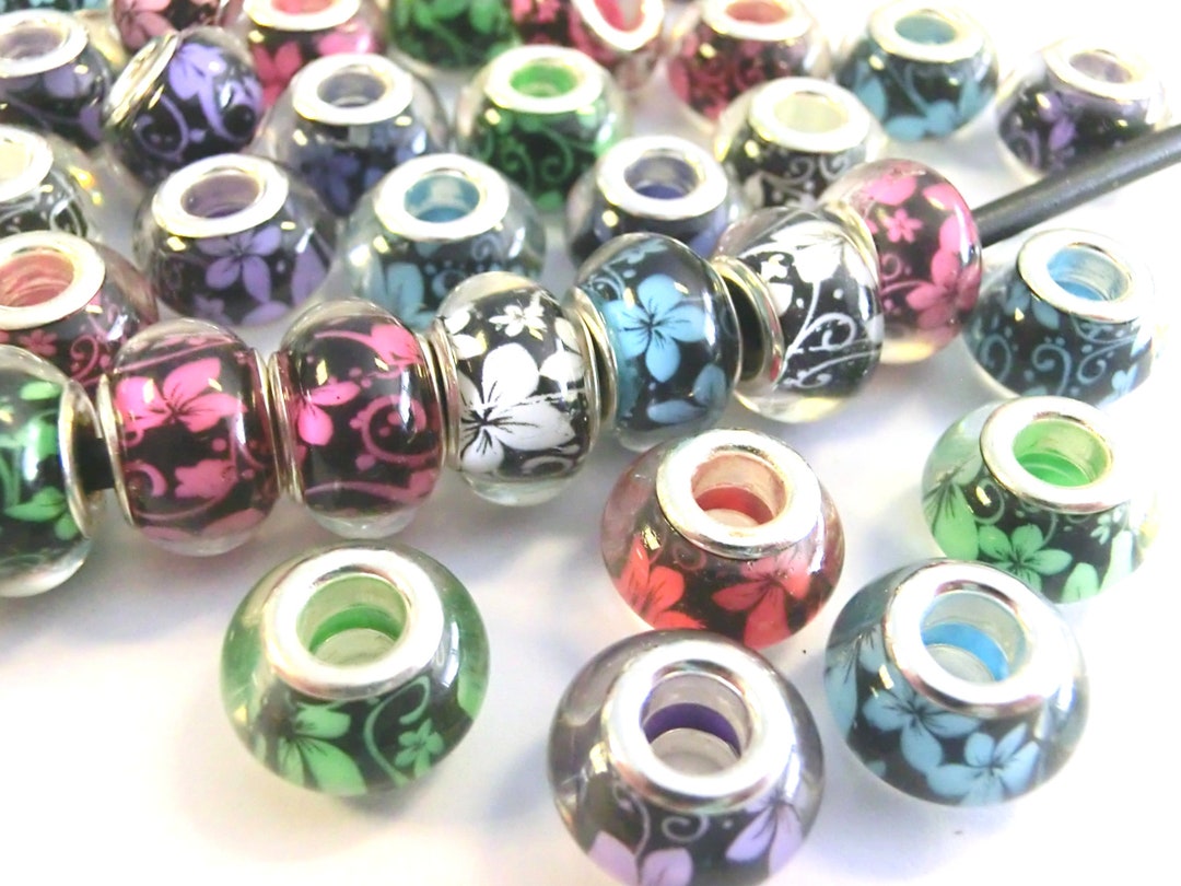 10 Large Hole Beads Flower 14 X 9 Mm Rondelle Acrylic Beads European ...
