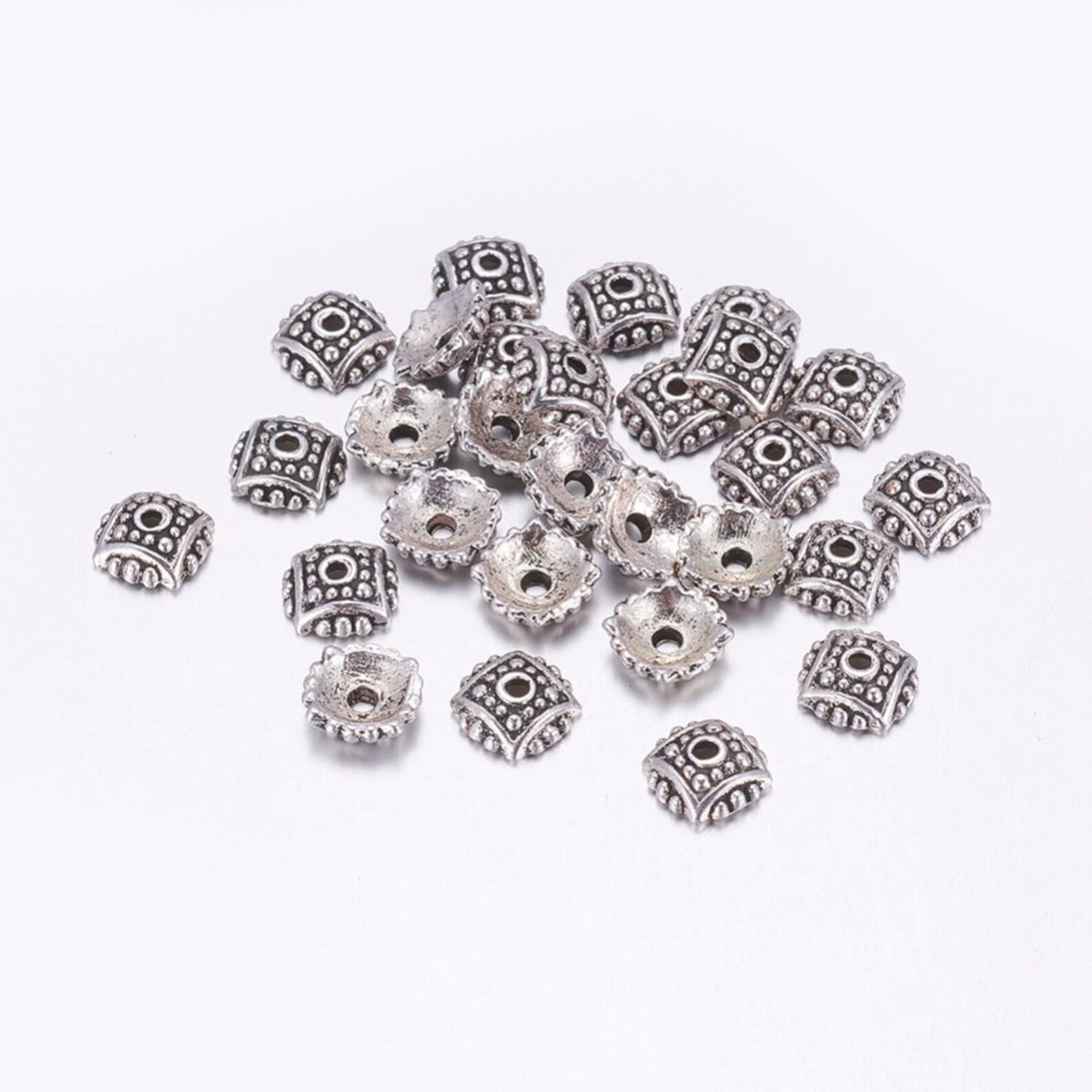 100 Pearl Caps ORNAMENT End Caps Color Antique Silver for 8 Mm | Etsy