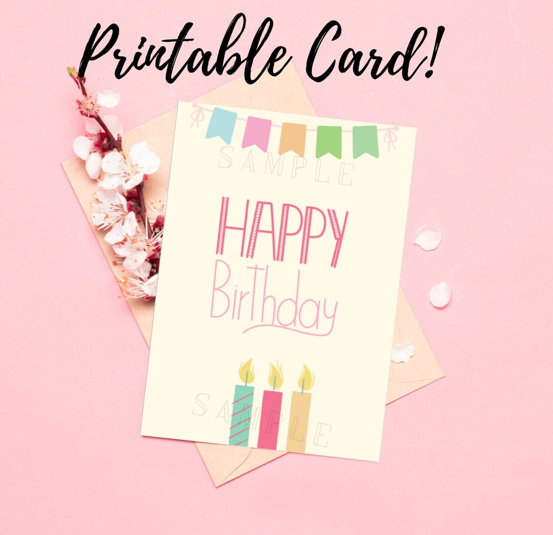 Pastel Birthday Card Printable Birthday Card Print at Home Birthday ...