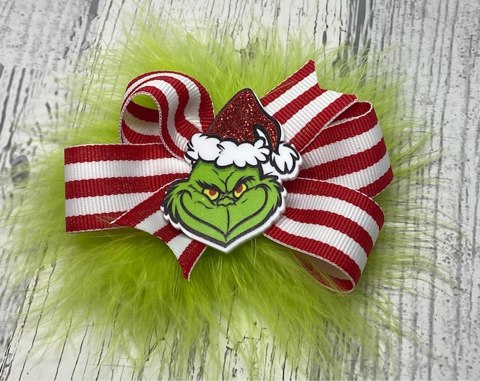 The Grinch Hair Bow, the Grinch Glitter Hair Bow, How the Grinch Stole ...