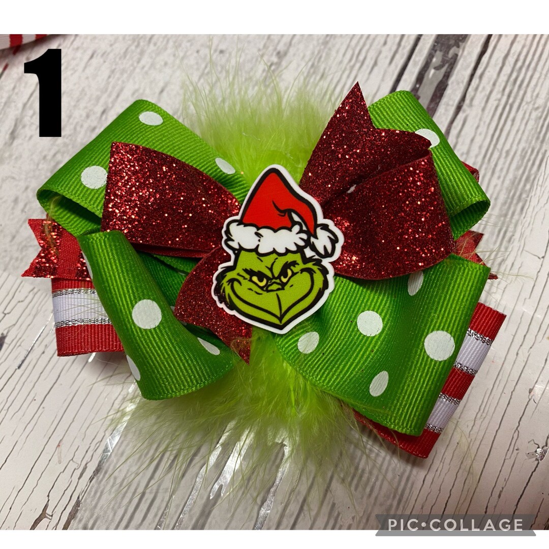 The Grinch Hair Bow Glitter Hair Bow How the Grinch Stole - Etsy