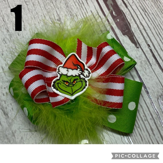 The Grinch Hair Bow the Grinch Glitter Hair Bow How the | Etsy