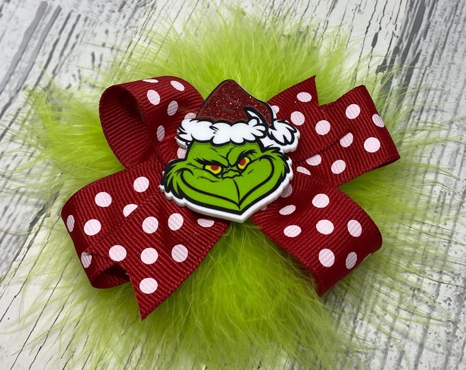 The Grinch Hair Bow, the Grinch Glitter Hair Bow, How the Grinch Stole ...