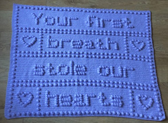 Words Baby Blanket CROCHET PATTERN Your First Breath Puff | Etsy UK