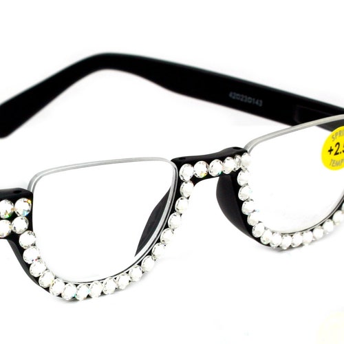 Half Moon bling Reading Glasses for Woman Adorned W clear - Etsy Half Moon bling Reading Glasses for Woman Adorned W clear - Etsy
