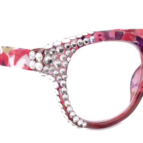 Half Moon Bling Reading Glasses For Woman Adorned W Clear Etsy
