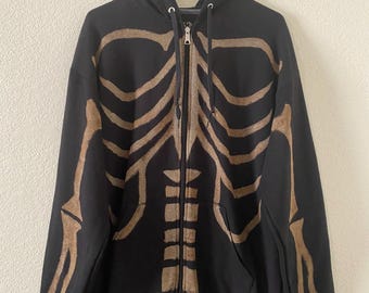 Skeleton Zip-up Hoodie Unisex Handmade Bleached Double-sided - Etsy
