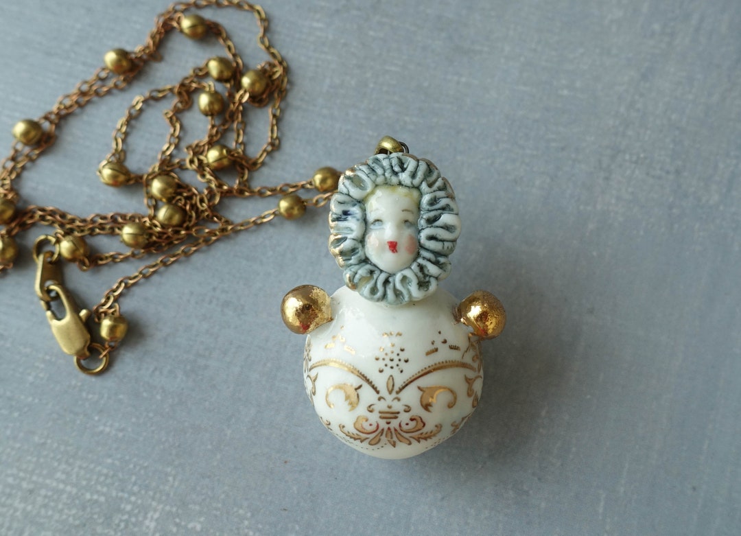 Porcelain Roly Poly Ding Doll Handmade.pendant Necklace in Handmade ...