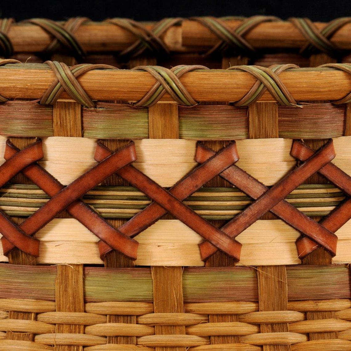 Woven Basket Extra Large, "cat Head" Basket, Ieather Stripes, Hand Made ...