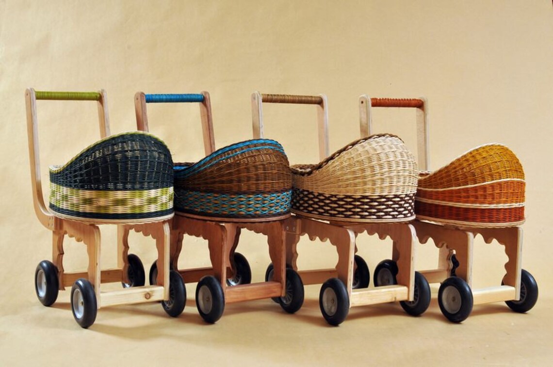 Woven Doll Carriage Wooden Toy Customized Colors - Etsy