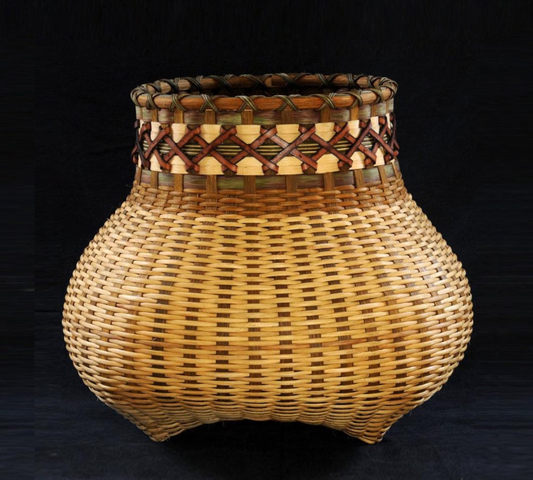 Woven Basket Extra Large, "cat Head" Basket, Ieather Stripes, Hand Made ...