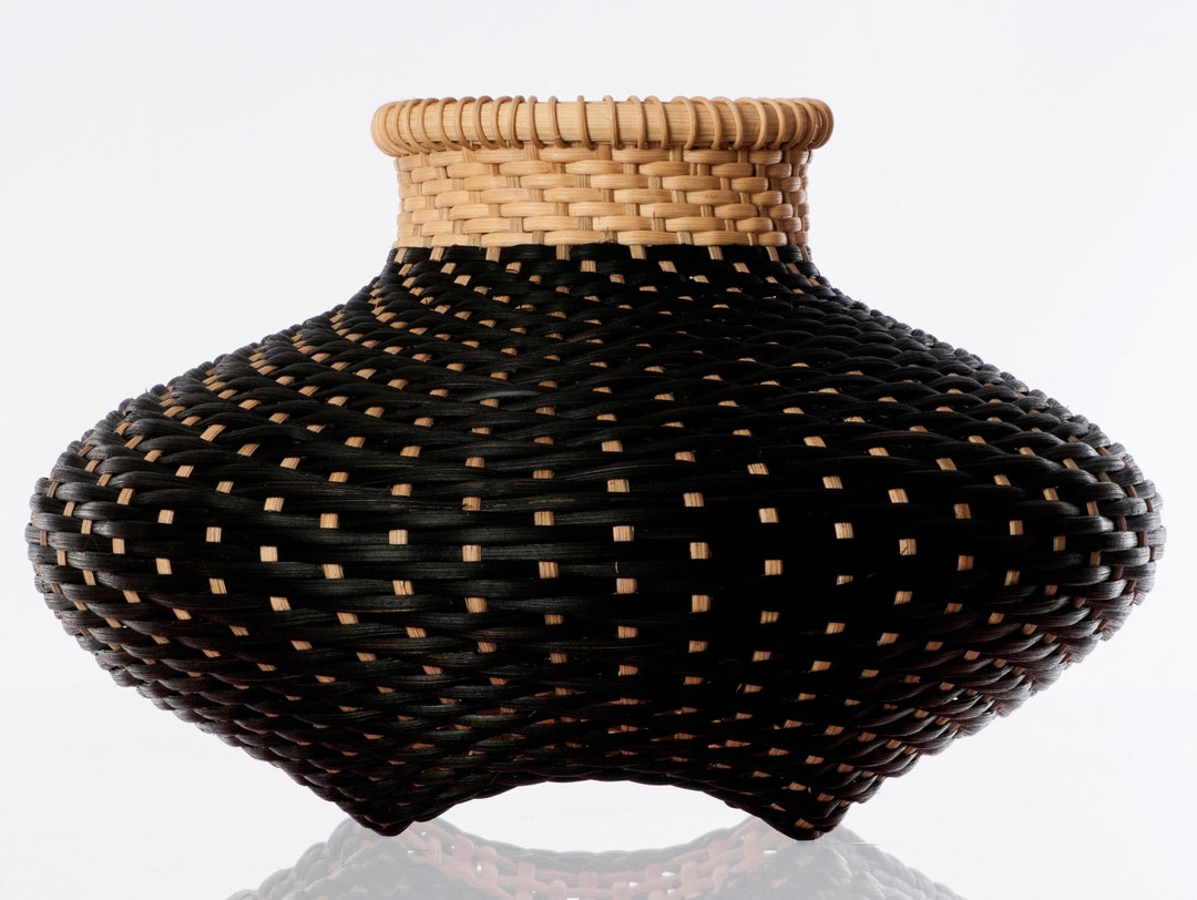 Contemporary Hand Woven Cat's Head Basket in Black and White, Small ...
