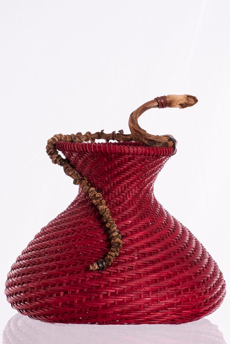 Contemporary Weaving Red Spiral Basket Hand Woven Basket With Banana ...