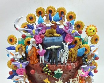 Set of 2 CLAY TREES of LIFE, 100% Handmade, Colorful Mexican Folk Art ...