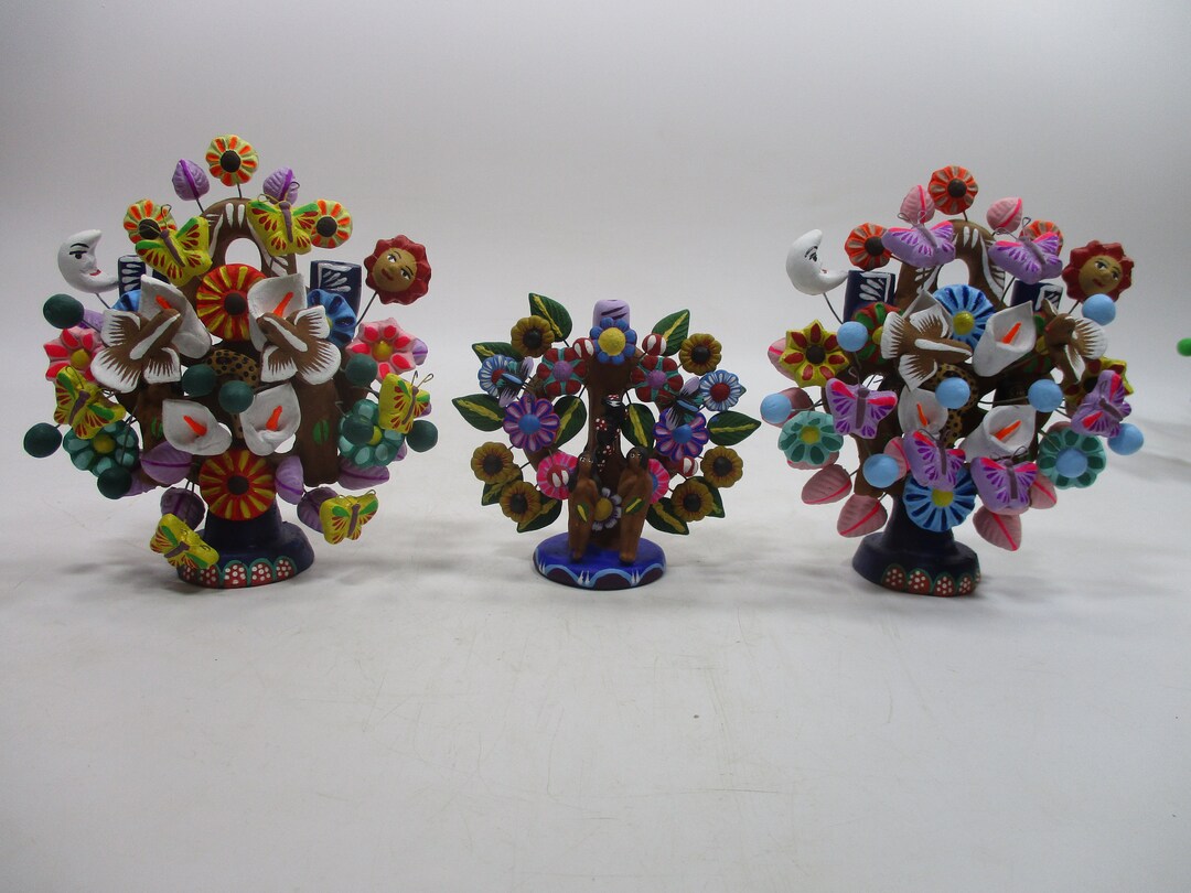 Set of 3 CLAY TREES of LIFE, 100% Handmade, Colorful Mexican Folk Art ...
