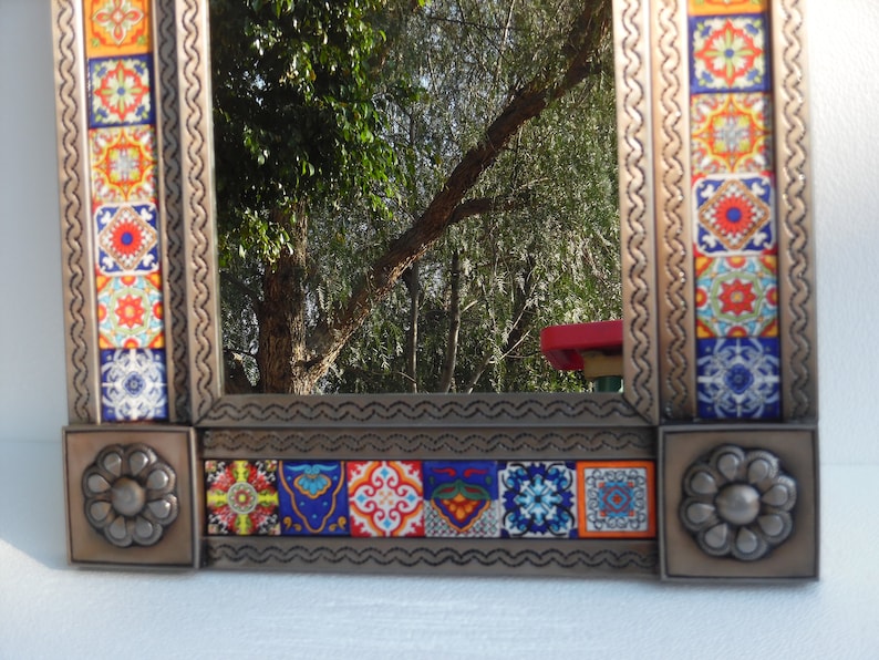 PUNCHED TIN MIRROR Mixed Talavera Tile Mexican Ethnic Hand - Etsy