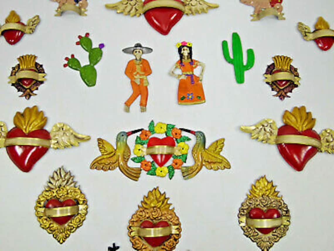 Set of 19 REFRIGERATOR MAGNETS Mexican hand painted punched | Etsy