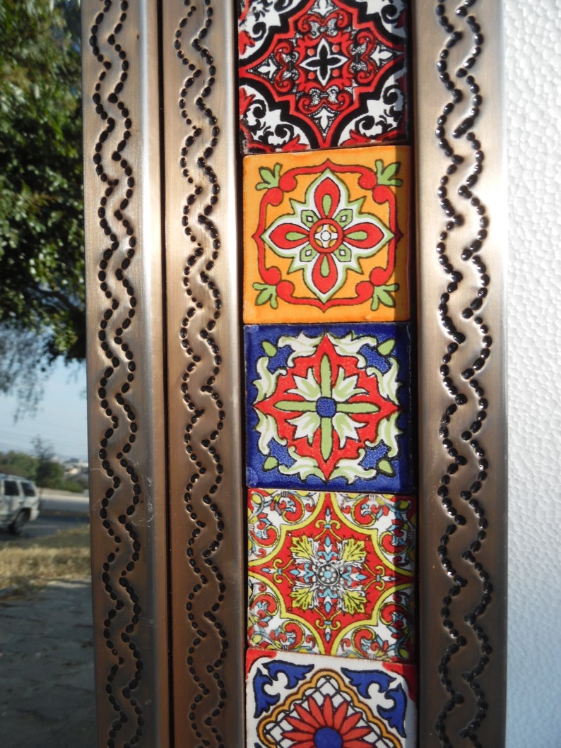 PUNCHED TIN MIRROR Mixed Talavera Tile Mexican Ethnic Hand - Etsy