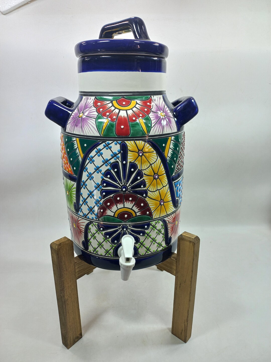 Milk Can WATER CROCK, Talavera Mexican Pottery, Water Dispenser, Glazed ...