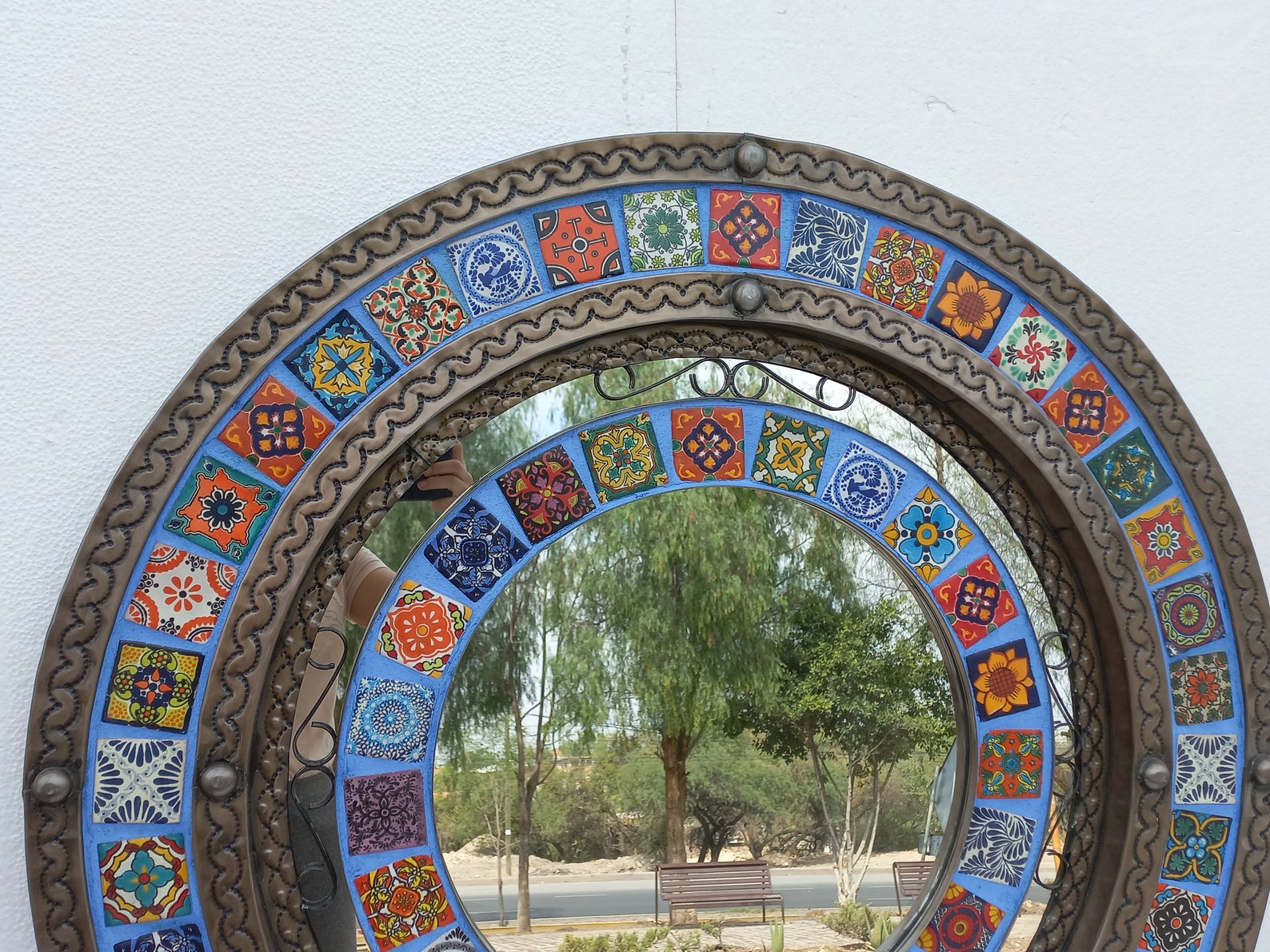 33 ROUND Punched Tin MIRROR, Mexican Talavera Tile, Hacienda Style ...