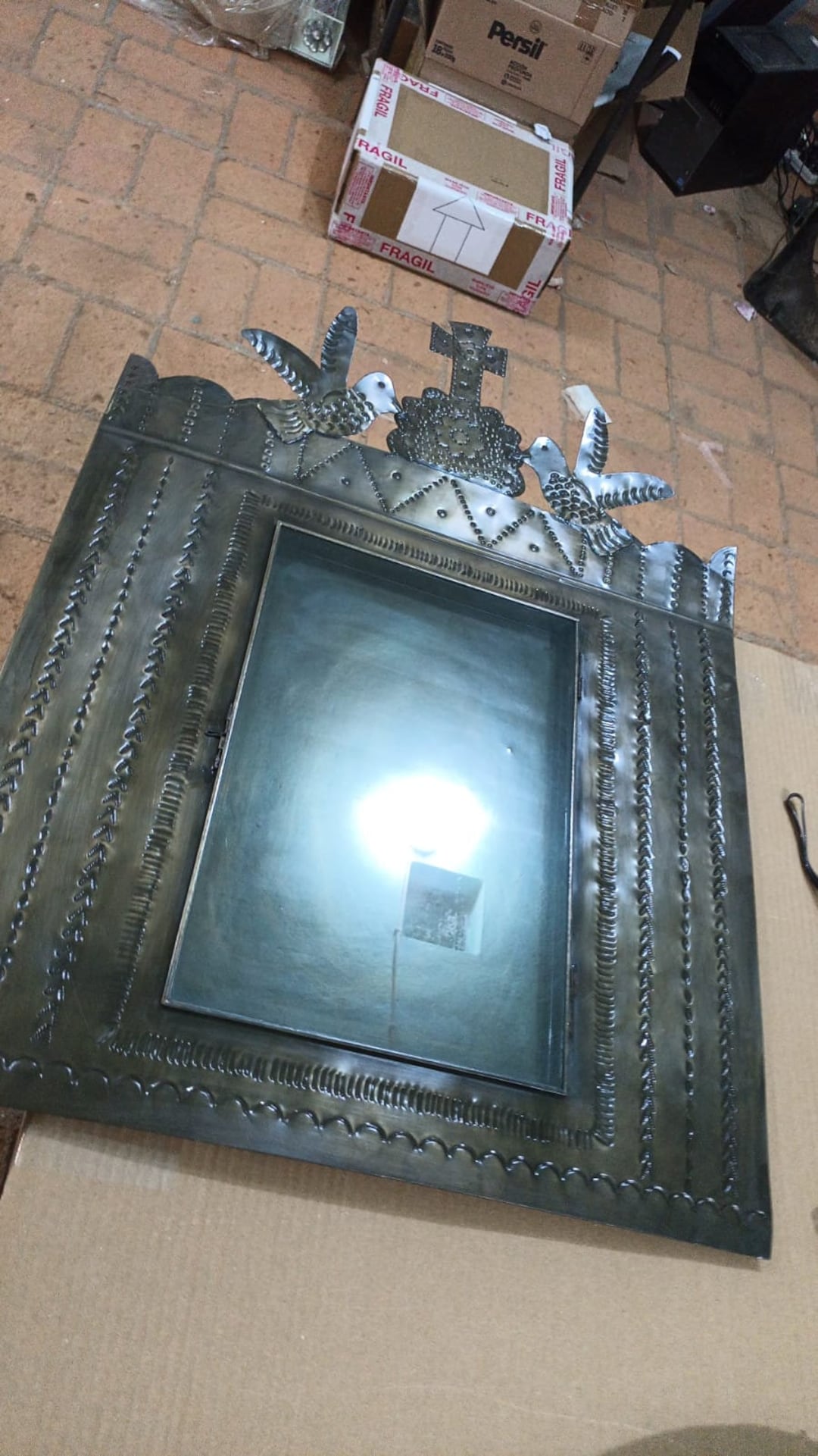 33 PUNCHED TIN NICHO, Mexican Handmade Hacienda Style Mirror, Folk Art ...