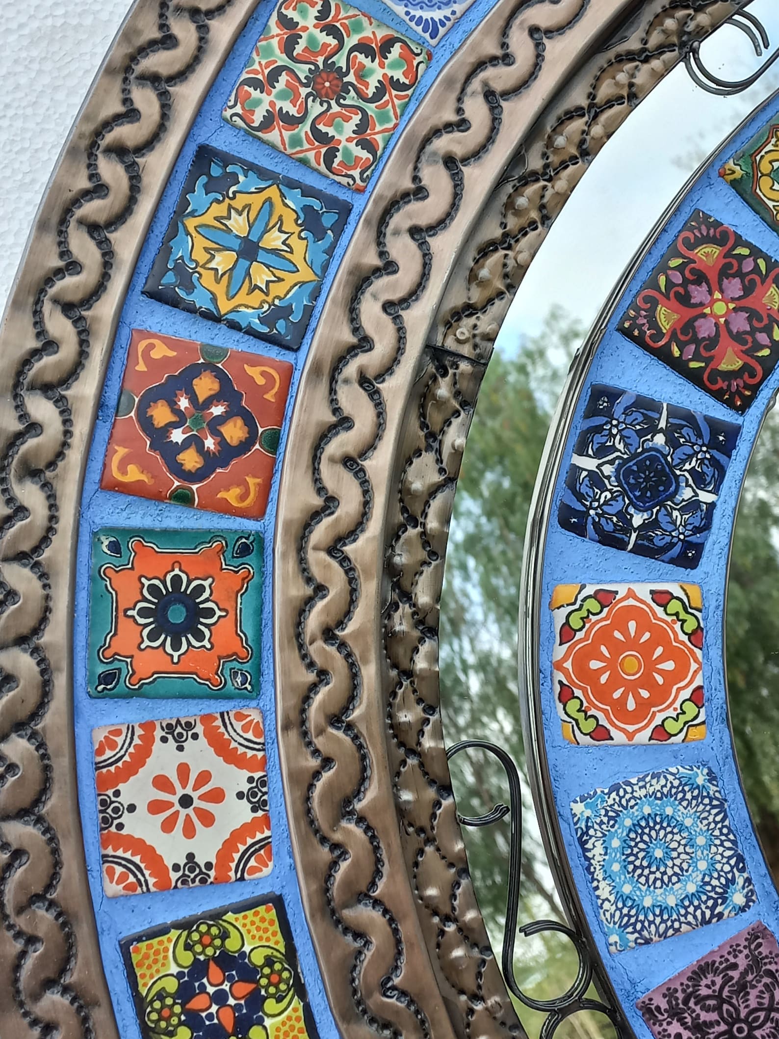 33 ROUND Punched Tin MIRROR, Mexican Talavera Tile, Hacienda Style ...