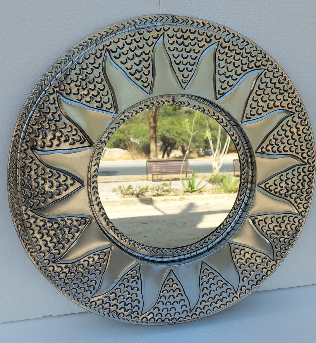 21 ROUND PUNCHED TIN Mirror Handmade Mexican Folk Art Wall Decoration ...