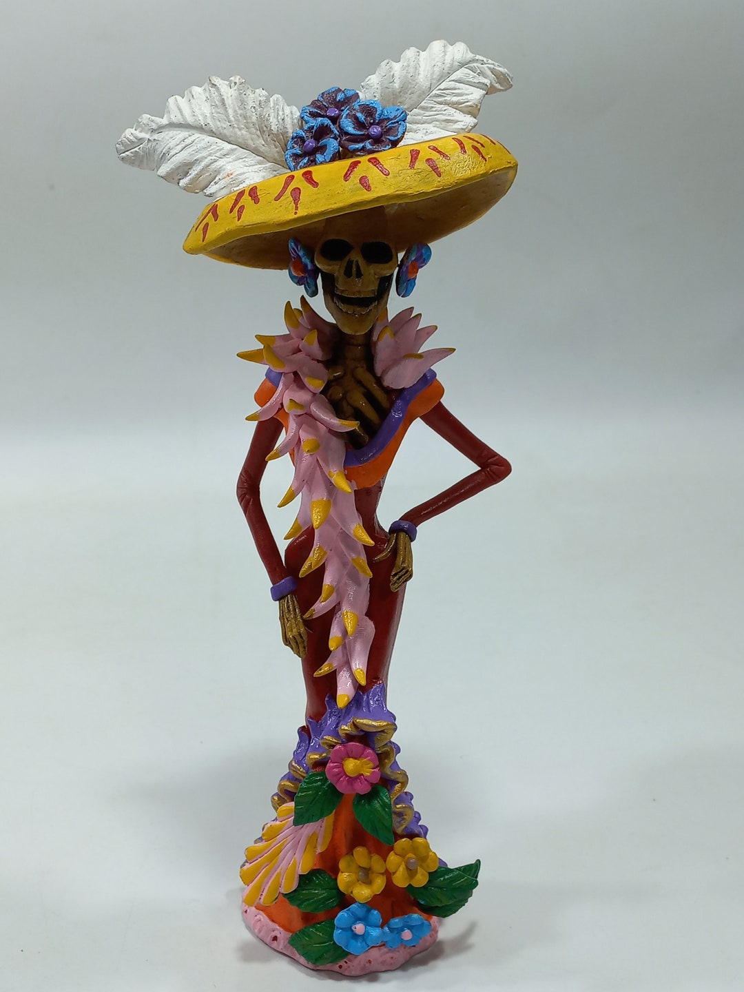 FINE ART Fancy CATRINA With Shawl Stole Mexican Day of the Dead Folk ...