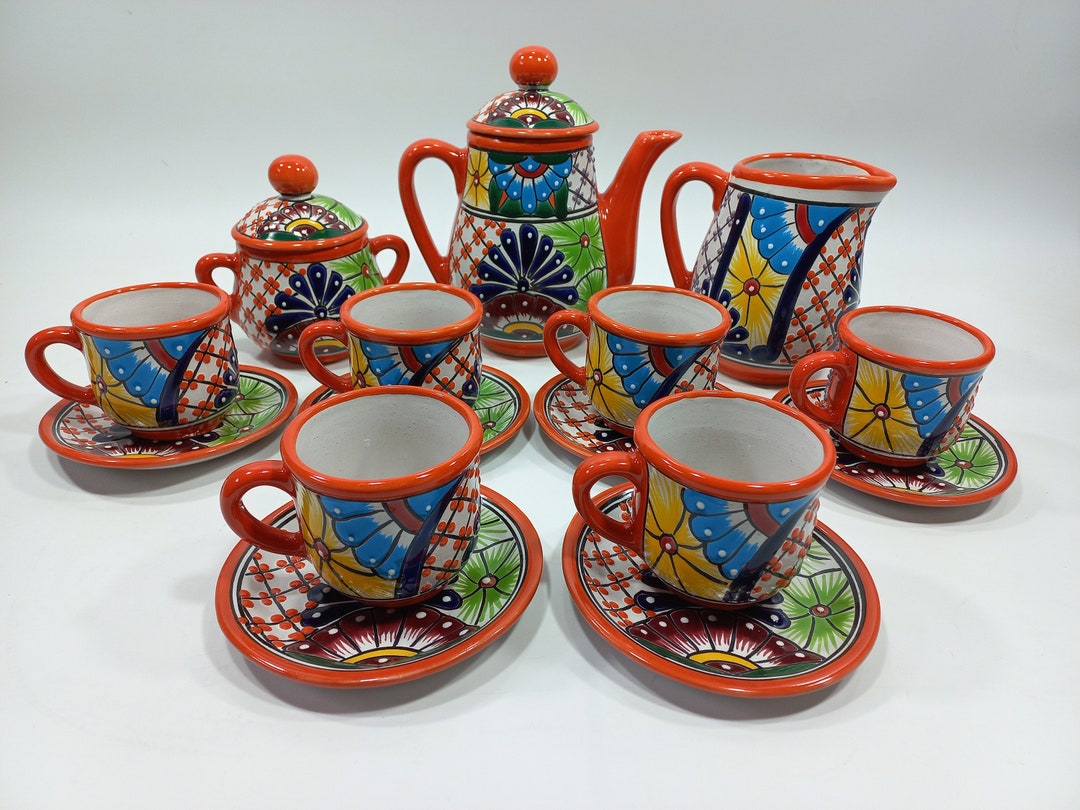 TALAVERA TEA SET for 6 Person 17 Colorful Ceramic Pieces - Etsy