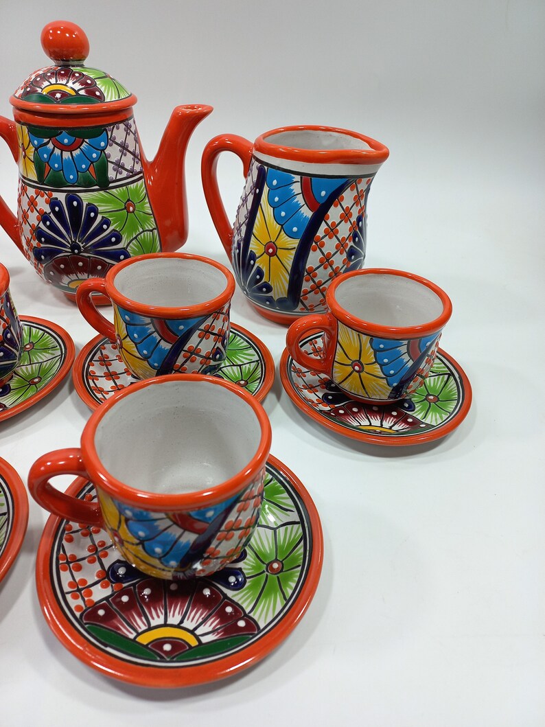TALAVERA TEA SET for 6 Person 17 Colorful Ceramic Pieces - Etsy