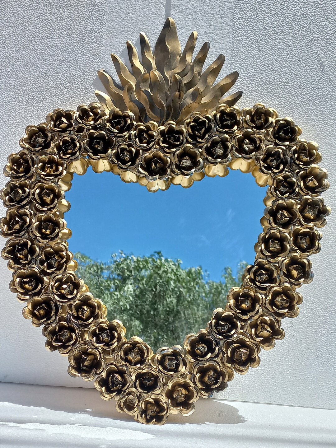 PUNCHED TIN MIRROR With Tin Roses Hand Made Mexican Folk Art - Etsy