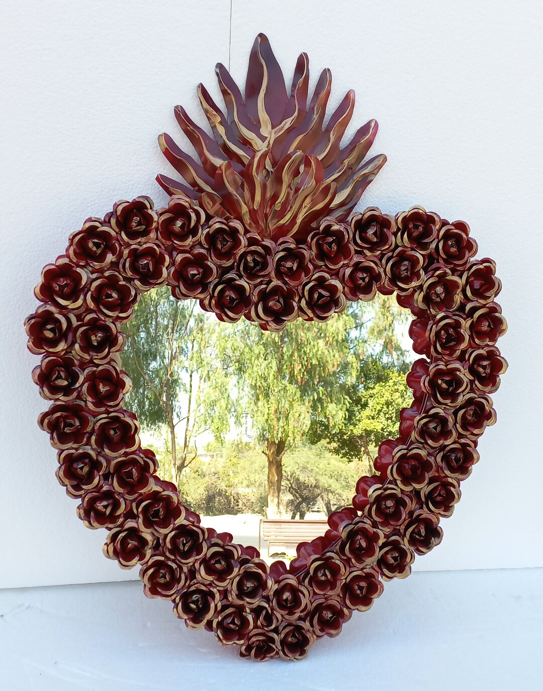 PUNCHED TIN MIRROR With Tin Roses Hand Made Mexican Folk Art - Etsy