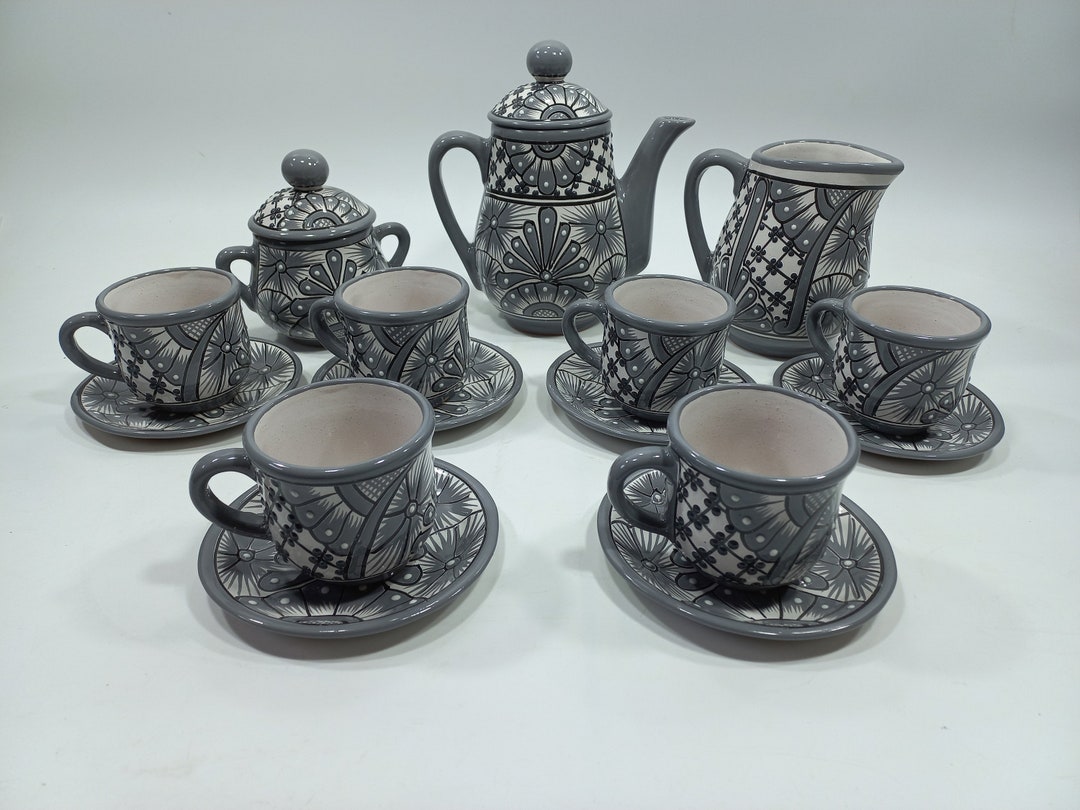 TALAVERA TEA SET for 6 Person, 17 Colorful Ceramic Pieces Mexican ...