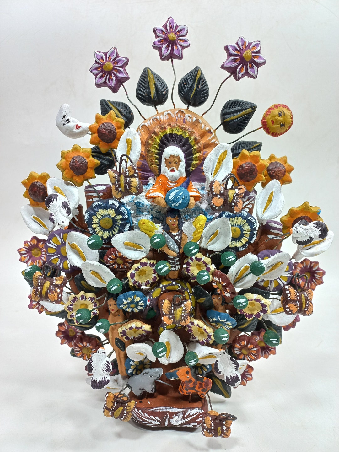 TREE OF LIFE Handpainted & Handmade Mexican Colorful Clay Pottery Folk ...
