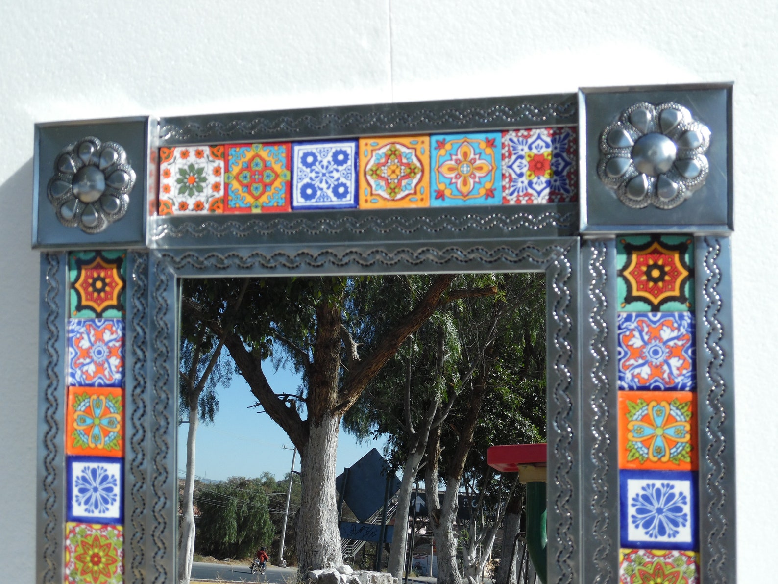 PUNCHED TIN MIRROR Mixed Talavera Tile Mexican Ethnic Hand | Etsy
