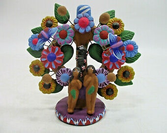 Set of 2 CLAY TREES of LIFE, 100% Handmade, Colorful Mexican Folk Art ...