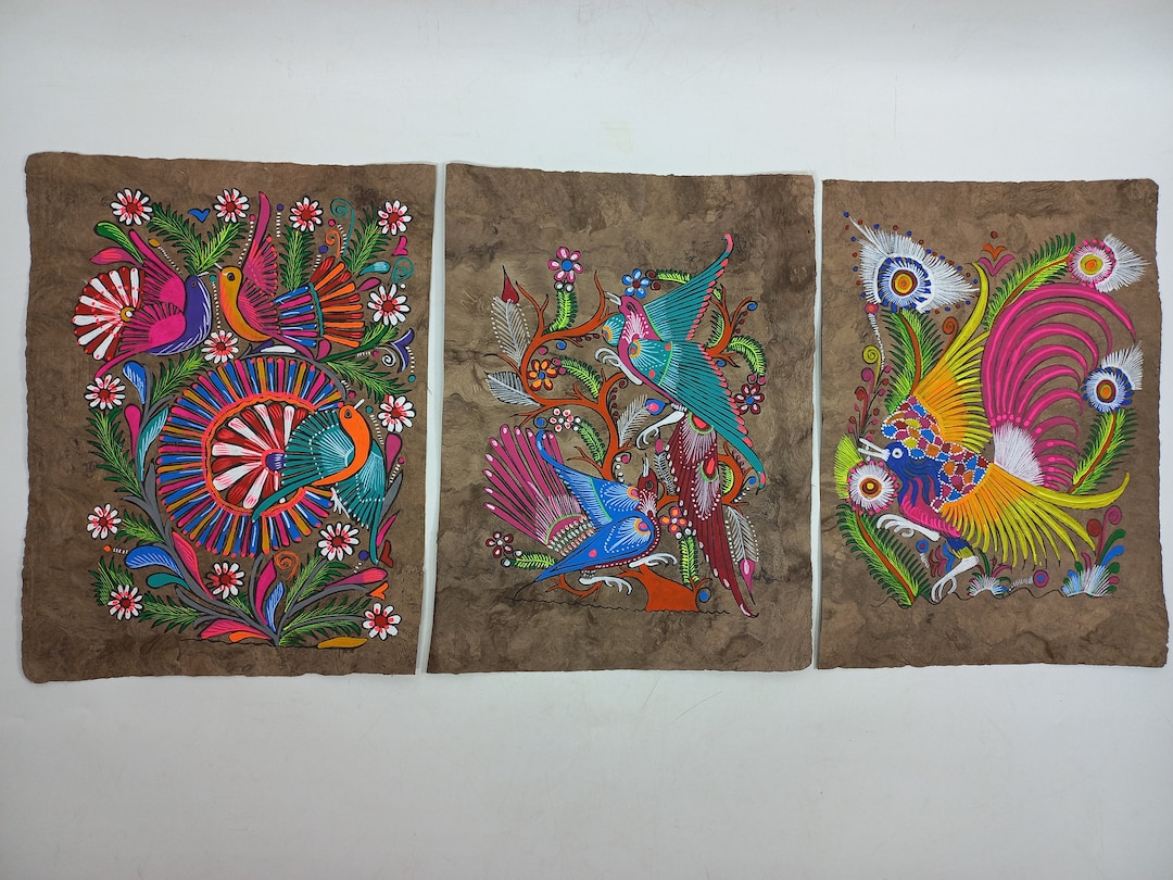 Set of 3 AMATE BARK PAINTINGS Native Ethnic Mexican Folk Art - Etsy