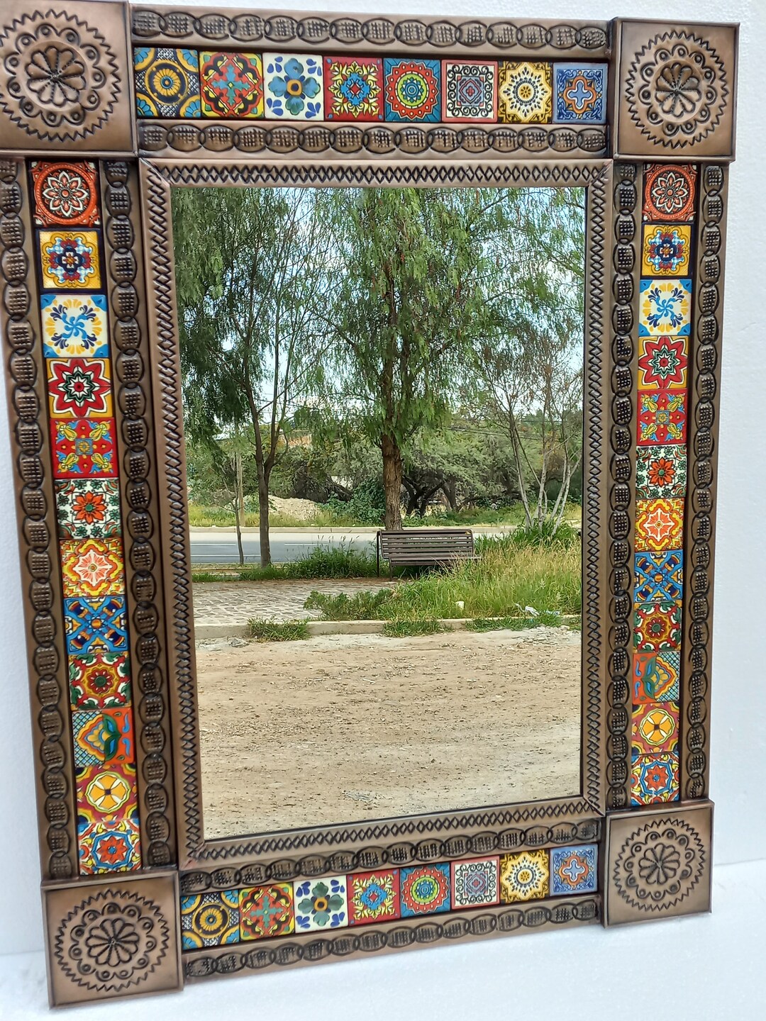 33 PUNCHED TIN MIRROR With Mixed Talavera Tile Mexican - Etsy