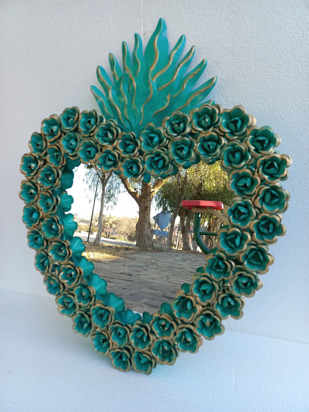 PUNCHED TIN MIRROR With Tin Roses Hand Made Mexican Folk Art - Etsy