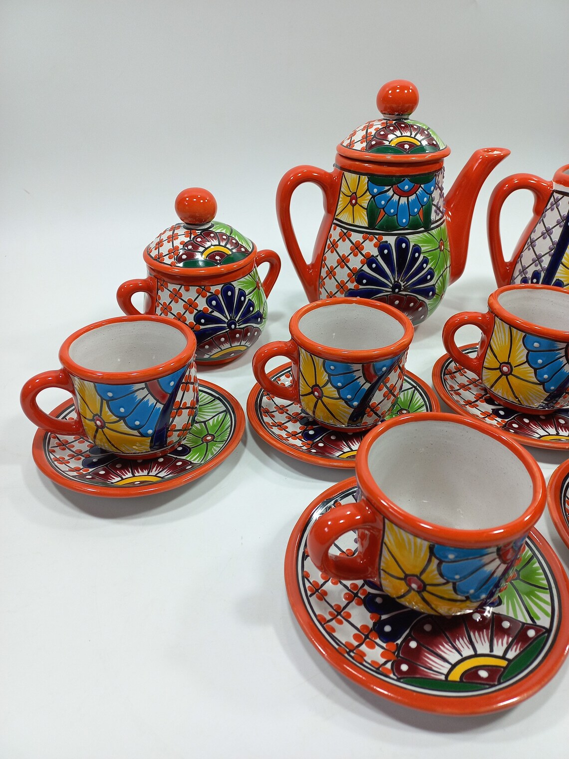 TALAVERA TEA SET for 6 Person 17 Colorful Ceramic Pieces - Etsy