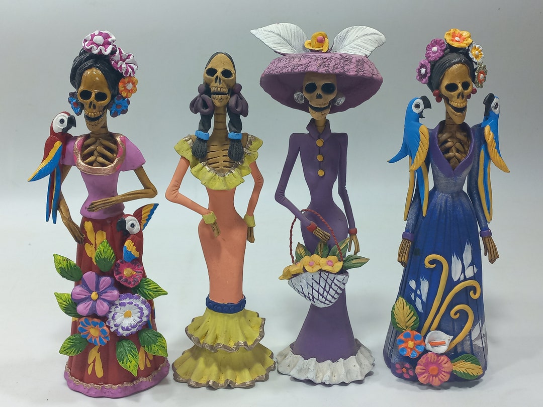 Set of 4 FINE ART CATRINA Mexican Day of the Dead Folk Art Handmade ...