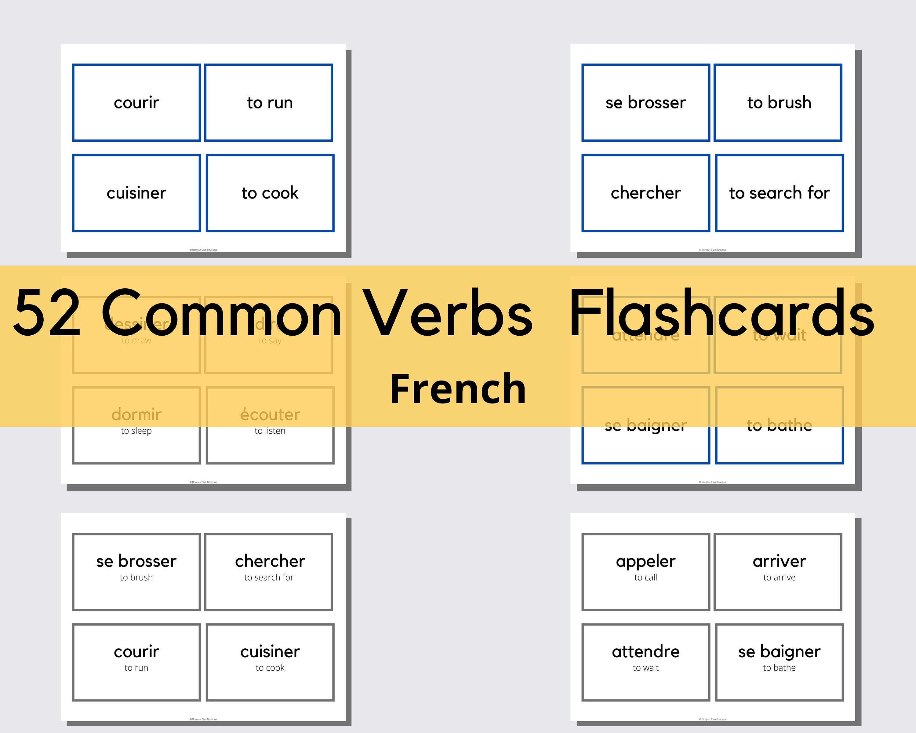 FRENCH 52 Common Verbs Flashcards | Educational Prints, Homeschool ...