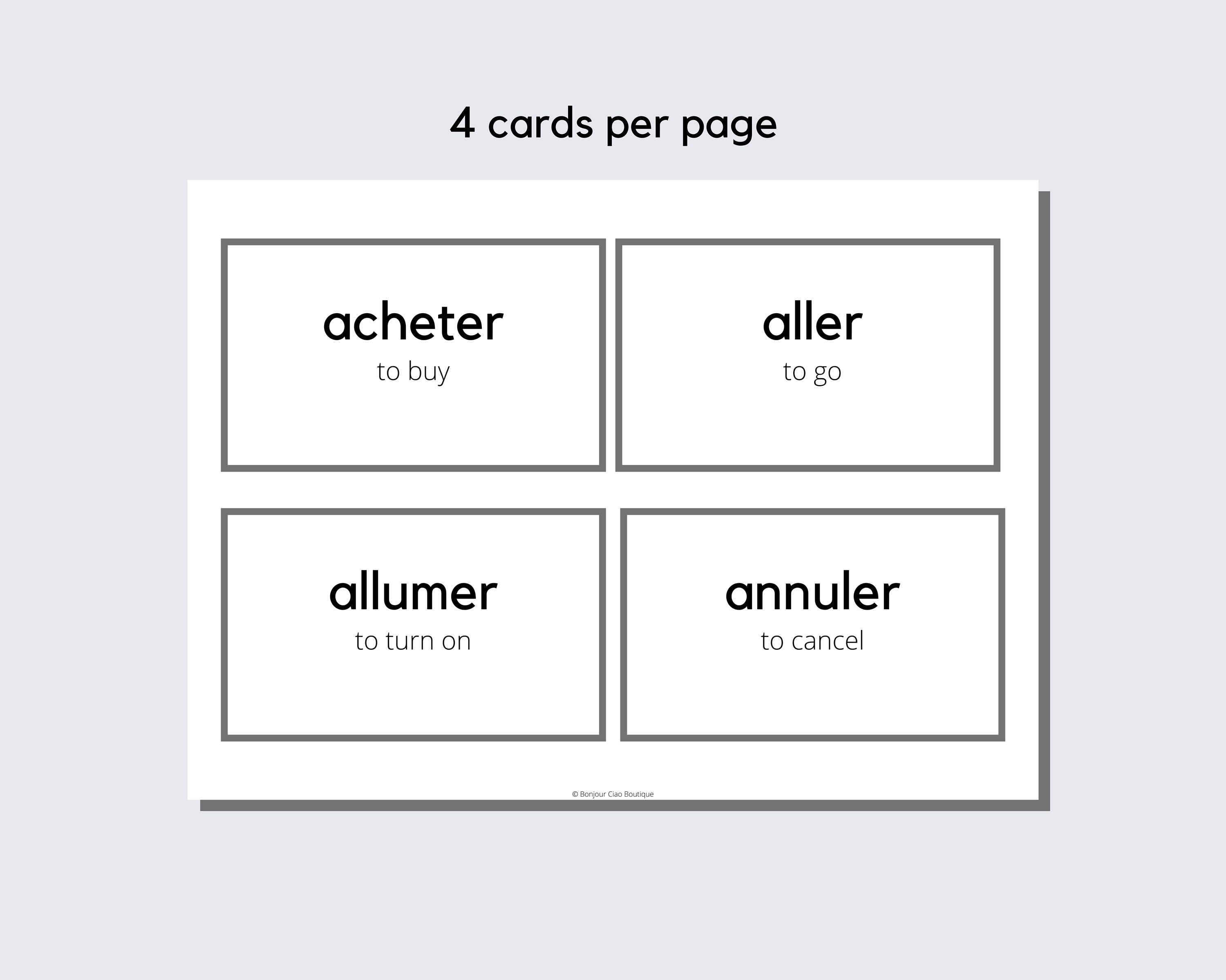 FRENCH 52 Common Verbs Flashcards | Educational Prints, Homeschool ...