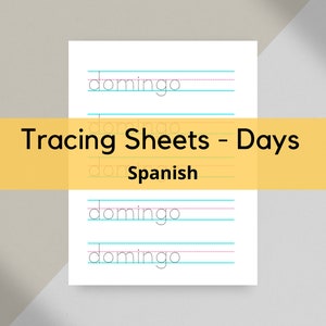 SPANISH Days of the Week Tracing Sheets Early Learning, Educational ...